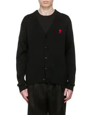 Ami De Coeur Embroidered V-neck Cardigan - Black