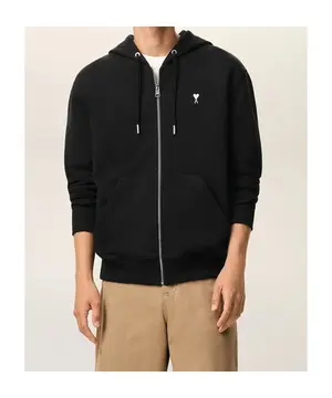 AMI Paris Zip-up Hoodie With De Coeur Embroidery - No