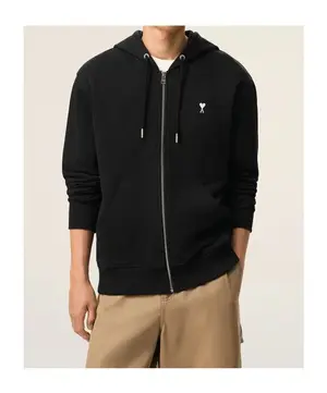 AMI Paris Zip-up Hoodie With De Coeur Embroidery - No