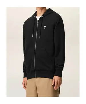 AMI Paris Zip-up Hoodie With De Coeur Embroidery - No