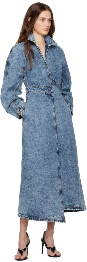 Alaïa Spiral Denim Trench Coat - Blue
