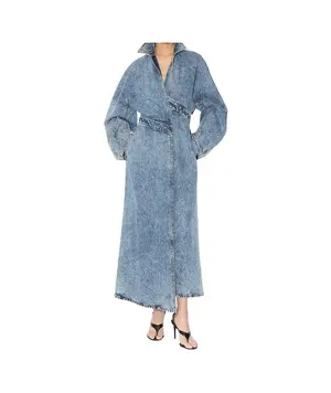 Alaïa Spiral Denim Trench Coat - Blue