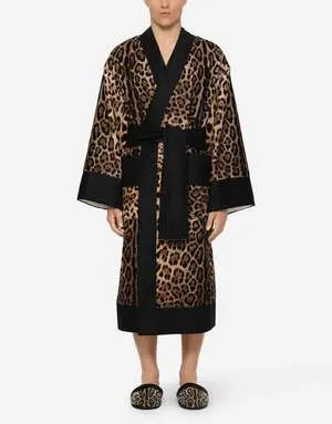 Dolce & Gabbana Dolce Gabbana Leopard Printed Bath Robe - Black
