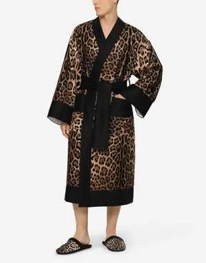 Dolce & Gabbana Dolce Gabbana Leopard Printed Bath Robe - Black