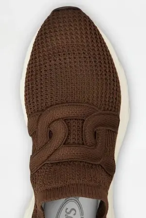 TOD'S Kate Slip-on Sneakers With Fabric-covered Chain Detail - Brown