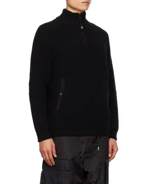 Moncler Wool Jumper With Zipper Detail And Elbow Logo Patch
