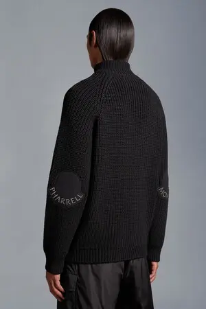 Moncler Wool Jumper With Zipper Detail And Elbow Logo Patch