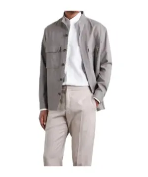 Zegna Stand Collar Flap Pocket Shirt Jacket - Gray