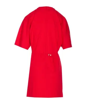 Pinko Belted Mini Dress With Crew Neck And Short Sleeves - Red