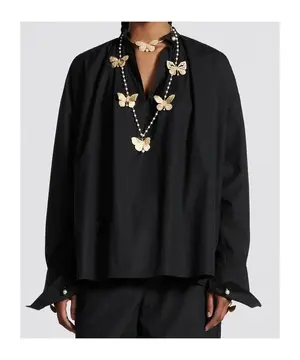 Dior Embroidered Bee Blouse With Tribales Buttons - Black
