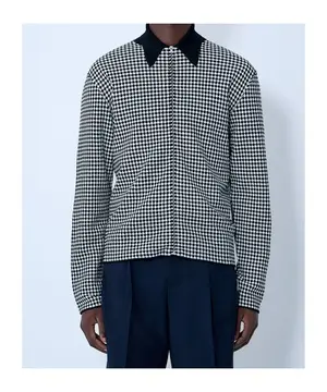 JIL SANDER Houndstooth Pointed Collar Zip-up Shirt