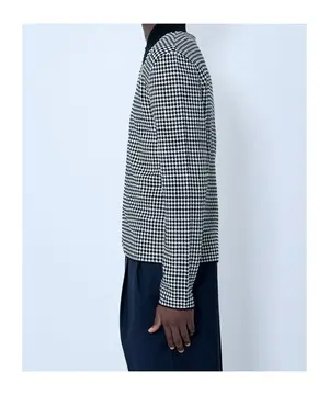 JIL SANDER Houndstooth Pointed Collar Zip-up Shirt