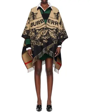 Burberry Equestrian Knight Fringed Cape - Black