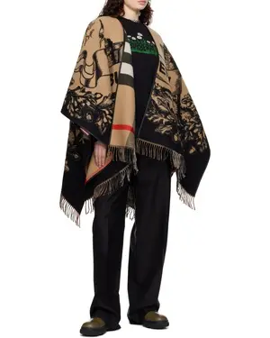 Burberry Equestrian Knight Fringed Cape - Black
