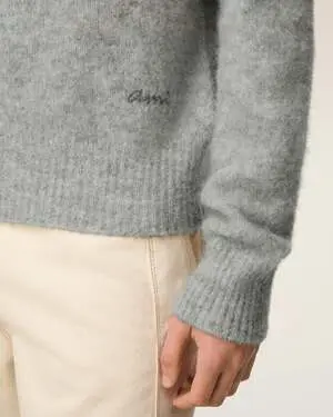 AMI Paris Logo Embroidered Long-sleeved Polo Shirt - Gray