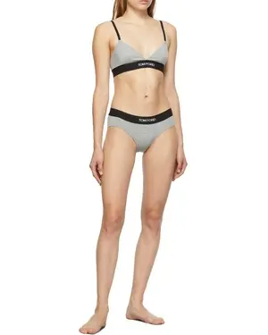 TOM FORD Logo Intarsia Waistband Bra - Gray