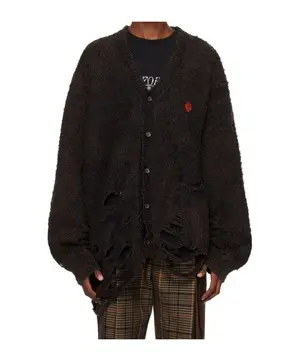 DOUBLET Distressed-effect Knitted Cardigan