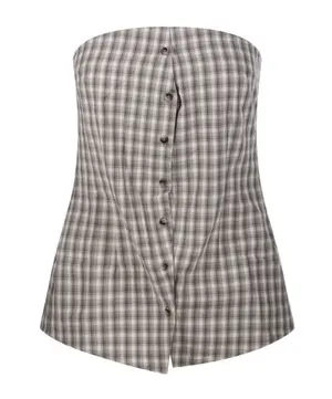 Nanushka Brites Checked Strapless Top - Gray