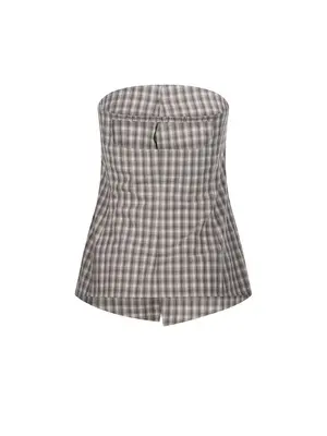 Nanushka Brites Checked Strapless Top - Gray