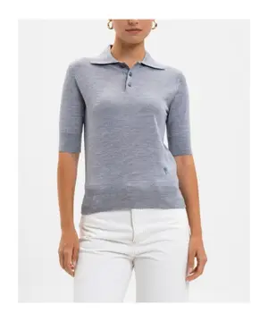 AMI Paris Short-sleeve Polo Top With Ribbed Accents - Grey