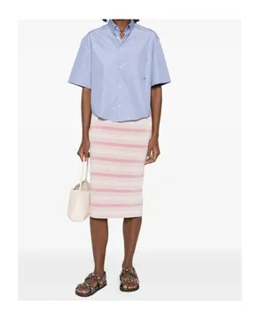 Prada Striped Jersey Knitted Skirt With Logo Detail - No