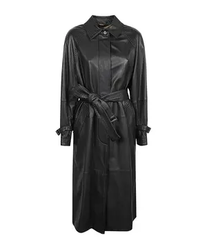 Max Mara Bellico Belted Leather Trench Coat