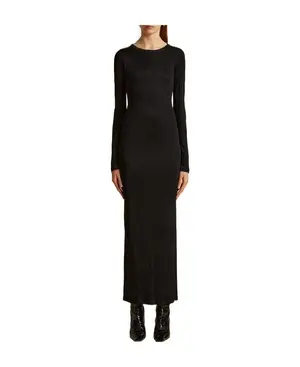 Khaite Long-sleeved Round-neck Ribbed Maxi Dress