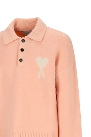 AMI Paris De Coeur Intarsia Knitted Jumper - Nude