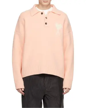 AMI Paris De Coeur Intarsia Knitted Jumper - Nude