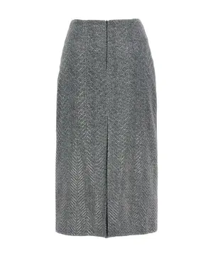 Ermanno Scervino Herringbone Patterned Midi Skirt With Rhinestone Embellishment