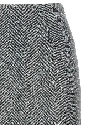 Ermanno Scervino Herringbone Patterned Midi Skirt With Rhinestone Embellishment