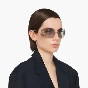 Miu Miu Oversize Frameless Sunglasses With Logo Plaque - Gray