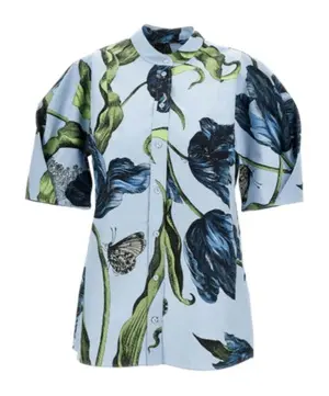 Erdem Short-sleeved Mandarin Collar Shirt - Multicolor