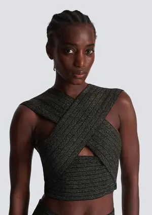 Balmain Striped Knit Sleeveless Top With Back Zipper