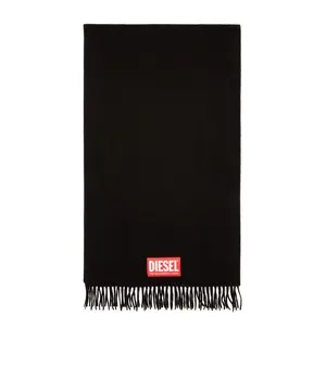 DIESEL® Logo-label Fringed Scarf - Black