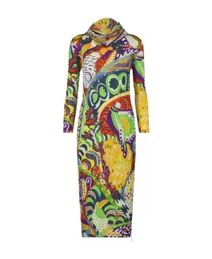 PLEATS PLEASE BY ISSEY MIYAKE Graphic Printed Pleated Midi Dress