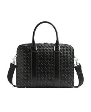 Bottega Veneta Zipper Woven Briefcase - Black