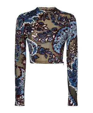 Etro Velvet Paisley Printed Cropped Top