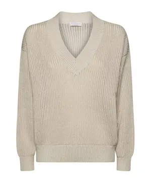 Brunello Cucinelli Brunello Cucinelli V-Neck Ribbed Long Sleeve Sweater No