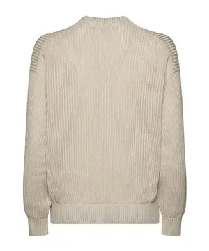 Brunello Cucinelli V-neck Ribbed Long Sleeve Sweater - No