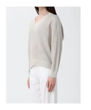 Brunello Cucinelli V-neck Ribbed Long Sleeve Sweater - No