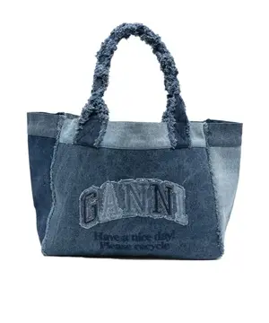 GANNI Medium Trapeze Denim Tote Bag - Blue