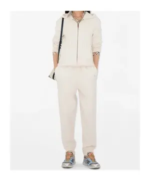 Burberry Logo Embroidered Tapered Knitted Trousers - Chalk