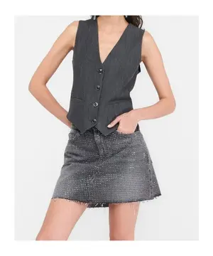 Liu Jo V-neck Buttoned Denim Gilet With Back Strap And Welt Pockets