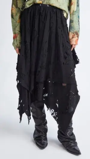 R13 Asymmetrical Distressed Skirt