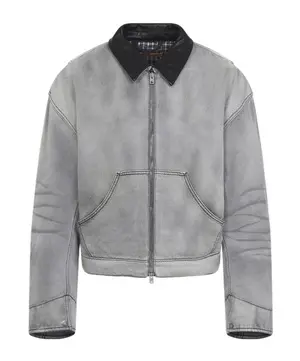 Acne Studios Zip Leather-collar Denim Jacket - Gray