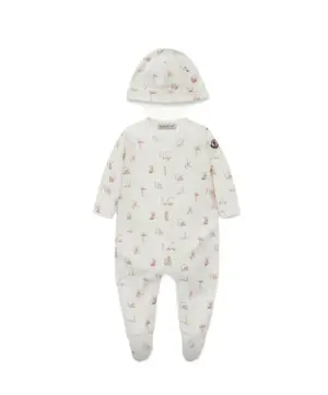 Moncler Baby All-over Patterned Crewneck Rompers And Beanie Set - White/pink