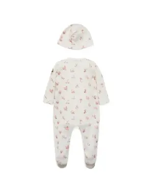 Moncler Baby All-over Patterned Crewneck Rompers And Beanie Set - White/pink