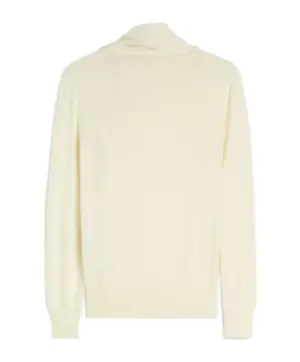 JIL SANDER Draped Neck Knitted Jumper With Jeweled Brooch - Eggshell