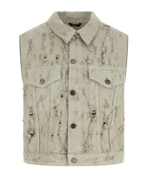 HAIKURE Ryder Bull Destroy Denim Vest - Grey